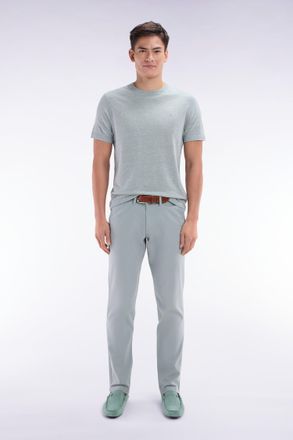 Eden Park Pantalon Chino Sans Pli En Coton Et Lin Stretch Gris Moyen Coupe Droite