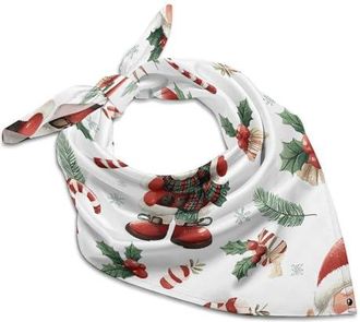 Generic Écharpe carrée en soie mignonne avec motif Père Noël et bonbons - Écharpe de Noël légère pour cheveux - Respirant - Cadeau pour femme et homme, multic