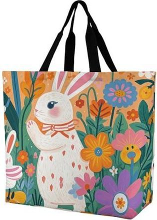 Generic Fleurs Lapins Oiseaux Sac Fourre Tout D&eacute;contract&eacute; Tote Bag Pliable Sac A Main Femme Pour Shopping Universit&eacute; Gym