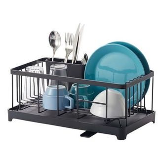 Yamazaki Tableware 2876 Tower Wire Dish Drainer, Black, Steel/ABS Resin, 42 x 23 x 17 cm