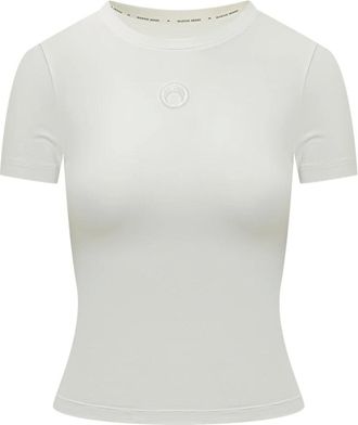 Marine Serre Femme, Tops, Blanc, Taille: 40 FR Logo T-Shirt en Jersey de Coton