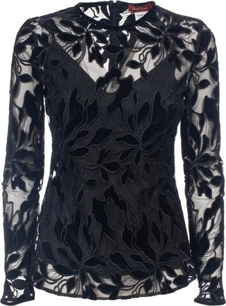 Max Mara Femme, Blouses et Chemises, Noir, Taille: 36 FR T-shirt en tulle avec broderie en velours