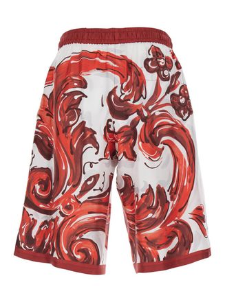 Dolce & Gabbana Mens Bermuda Shorts Maiolica Print Burgundy Silk