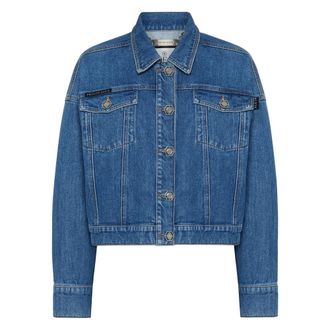 Philipp Plein Denim Cropped Jacke mit Kristallfransen - - Jackets - Damen - Blau - M