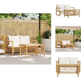 vidaXL 2-tlg. Garten-Sofagarnitur mit Kissen Bambus - Bambus Gartenm&ouml;bel - Esstisch Outdoor - Lounge Sofa - Gartenset - Balkonm&ouml;bel