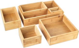 Schramm 6-TLG. Set Aufbewahrungsboxen aus Bambus 5 Gr&ouml;&szlig;en Ordnungsbox Organizer Set Schubladen Ordnungssystem