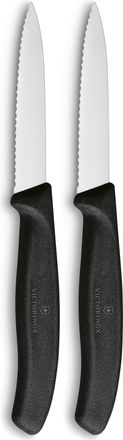Victorinox by Swiss Army Swiss Classic, Obst- und Gemüsemesser Set, 2teilig, Extra Scharfe Klinge, Wellenschliff, 8 cm, Robuster Kunststoffgriff, Rostfreier Stahl, Schwarz
