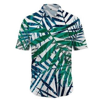 Keephen Feuilles Impression 3D Boutonn&eacute;e Chemise pour Femmes Hommes Nouveaut&eacute; Hawaiian Chemises Manches Courtes Plage Aloha Chemise