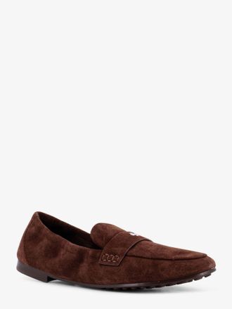 Tory Burch Womens Suede Loafer With Metal Logo Brown Suede-Leather Loafers Suede/leather