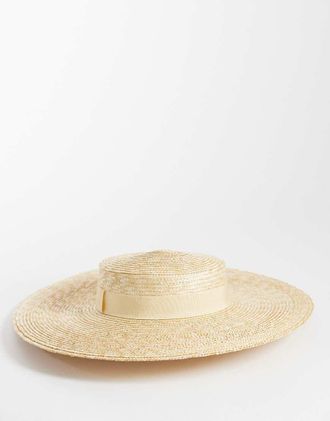 Accessorize Chapeau bibi en paille avec d&eacute;tail ruban - Naturel-Neutre