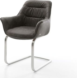 DELIFE Freischwinger Kaira-Flex Mikrofaser Anthrazit Vintage Freischwinger flach Edelstahl, Esszimmerst&uuml;hle