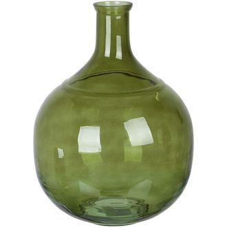 Beliani Blumenvase Olivgrün Glas 34 cm Groß mit Schmalem Hals Getönt Handgefertigt Flaschenform Deko Accessoires Wohnzimmer Schlafzimmer Flur Kamin