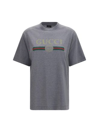 Gucci Womens T-Shirt Cotton-Silk Jersey Printed Grey Melange-Mc T-Shirts & Jerseys Melange/mc
