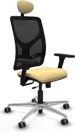 Piqueras y Crespo Stuhl mit 3D-Armlehnen, h&ouml;henverstellbarer Lendenwirbelst&uuml;tze und festem Kopfteil, ausgestattet mit Syncro/Traslack und Schneideschaum, Schwarz/Cremef