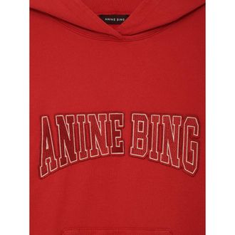 Anine Bing Embroidered-Logo Cotton Jersey Hoodie - Red