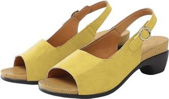 Generic Sandales à talon carré pour femme - Légères et respirantes - Grande taille - Coupe large - Sandales à lanières en similicuir - Lavables - Bretelles ré