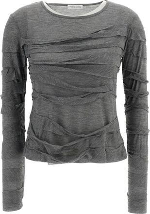 7 For All Mankind Tee Manches Longues &agrave; Ruban - Femme - Tops - Gris - Taille: 38 FR