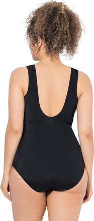 Ulla Popken Damen große Größen Übergrößen Plus Size Badeanzug, Schmuck-Ausschnitt, Softcups, recycelt schwarz 60 837383100-60