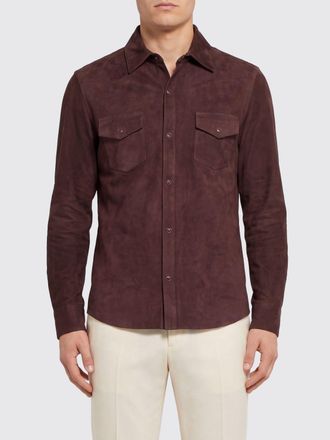 Eleventy Chemise slim fit en cuir su&eacute;d&eacute; avec poches plaqu&eacute;es