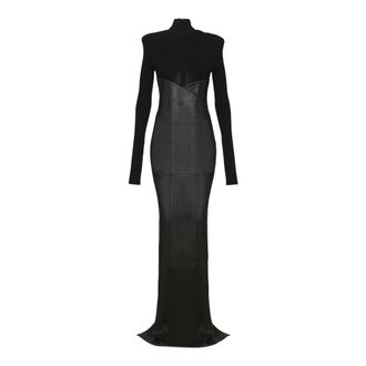 Balmain Robe longue en maille et cuir dagneau - Femme - Robes - Noir - Taille: 46 FR