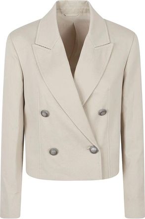 Brunello Cucinelli Femme, Vestes, Beige, Taille: 36 FR Cropped Double-Breasted Jacket