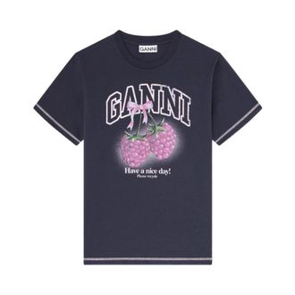 Ganni T-Shirt mit Himbeeren - - Tops - Damen - Schwarzk - M