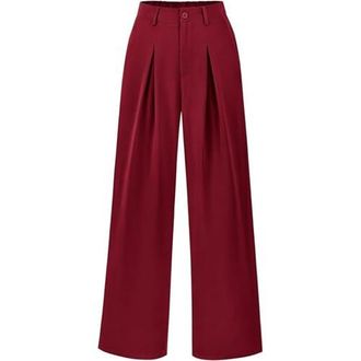 Generic Pantalon de travail taille haute pour femme, tenue décontractée 2025, pantalon habillé à jambes larges, taille élastique, ample et plissé, palazzo, Ro