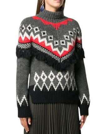 Moncler intarsia patterned fringed jumper Size S