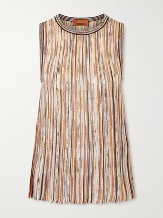 Missoni Mare Tanktop Aus Gestreiftem Metallic-h&auml;kelstrick Mit Pailletten - Braun