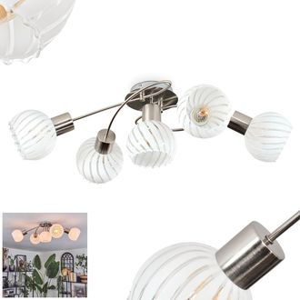 HOFSTEIN Deckenleuchte Dysted, 5-flammige Deckenlampe aus Metall/Glas in Nickel-matt/Wei&szlig;, verstellbare Leuchte im modernen Design (Schirme &Oslash; 13cm), E27, Esszi