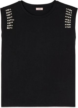 Oltre Femme, Tops, Noir, Taille: 40 FR T-shirt en coton avec applications de pierres