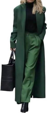 Generic Manteau long &agrave; double boutonnage pour femme - &Eacute;l&eacute;gant m&eacute;lange de laine chaude, Vert, XXL