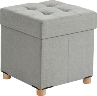 Relaxdays Hocker mit Stauraum, gepolstert, HxBxT: 38 x 38 x38 cm, Leinenoptik, Holzbeine, eckiger Sitzhocker, hellgrau