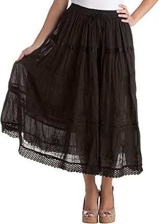Sakkas 554M Jupe Coton Mi-Longue Brod&eacute;e Solide Gitane/Boh&eacute;mienne - Noir/Taille Unique