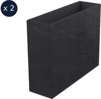Eda 2 Jardinières rectangulaire Volcania effet pierre 63 l anthracite