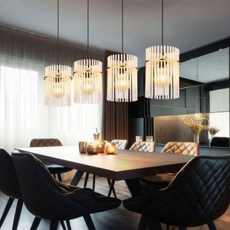 Globo Lighting Led Hängeleuchte Pendellampe Glasstäbe Esszimmerleuchte Deckenleuchte Wohnzimmerlampe gold, klar opal, Metall, 4x 9W 4x 810lm warmweiß, h 140 cm