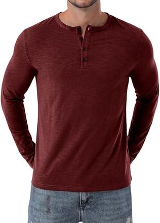 PARKLEES Chemise Henley d&eacute;contract&eacute;e &agrave; manches longues pour homme Coupe ajust&eacute;e, bordeaux, L