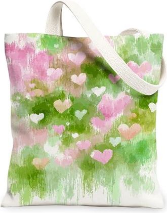 Generic Sacs fourre-tout en toile &agrave; motif de coeur, motif floral, l&eacute;gers, lavables et r&eacute;utilisables, pour le printemps et lext&eacute;rieur, vert, 13x15 Inch