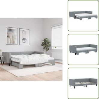 vidaXL Tagesbett Ausziehbar mit Matratze Hellgrau 100x200 cm Stoff - Ausziehbares Tagesbett - Ausziehbare Tagesbetten - Schlafbett - G&auml;stebett