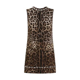 Dolce & Gabbana Mini-Kleid mit Leopardenmuster und Kristallverzierungen - - Dresses - Damen - Braun - L