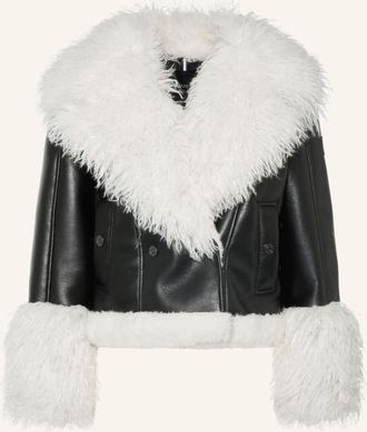 Marc Cain Jacke In Lederoptik Mit Kunstfell schwarz