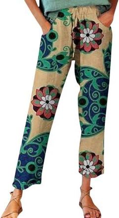 Generic Pantalon en Lin pour Femme L&eacute;ger Ete Leger Fluide Pantalon Boh&egrave;me en Lin pour Femme avec Petite Tenue De Plage D&Eacute;t&eacute; L&eacute;ger &Agrave; Taille &Eacute;lastique Vetement 