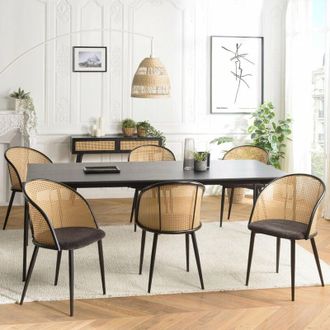 Macabane Macabane - lea - Lot de 2 fauteuils tissu noir dossier arrondi effet cannage