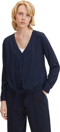 Tom Tailor Damen Bluse mit Knotendetail 1032766, 10668 - Sky Captain Blue, L