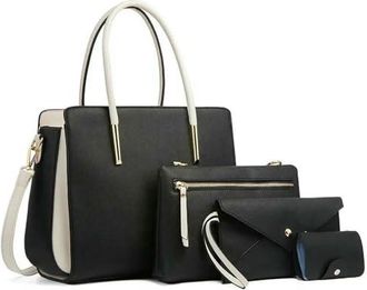 Generic NYSBH Lot de 4 sacs &agrave; bandouli&egrave;re de luxe pour femme, couleur bonbon, cuir PU rigide, sacs &agrave; main &eacute;l&eacute;gants pour dames, Sac noir