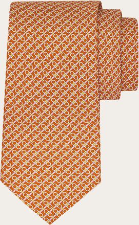 Ferragamo Herren Seidenkrawatte mit Gancini-Print Orange