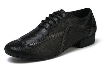 Minitoo L235 Chaussures de danse &agrave; lacets en cuir &agrave; paillettes pour homme - Noir - Noir, 43 1/3 EU