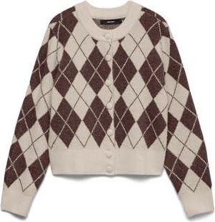 Vero Moda Vero Moda Vmhalo Ls O-Neck Argyle Cardigan Exp, Farine davoine, S Femme