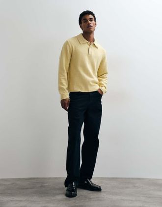 Arket polo en maille riche en coton &agrave; manches longues jaune