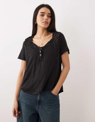 Free People Heirloom - Top &agrave; col boutonn&eacute; - Noir